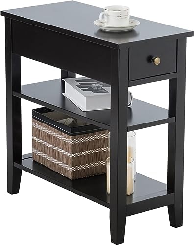 Amazon.com: GOFLAME Narrow End Table, Slim Side Table with Drawer & 2 ...