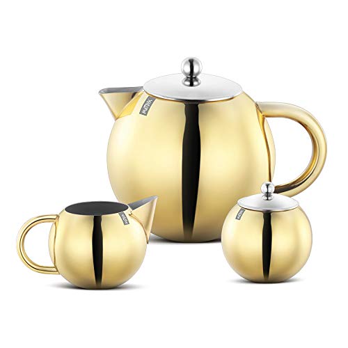 Buy MATRIX Stainless Steel Tea Set with Double Wall Tea Pot with Sugar ...
