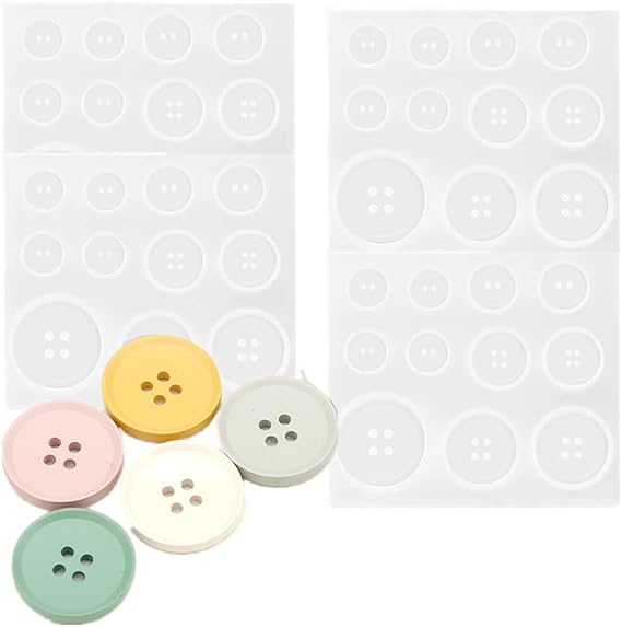 Qinuseaks Button Silicone Moulds for Resin, 4 Pcs Round Buttons Charms ...