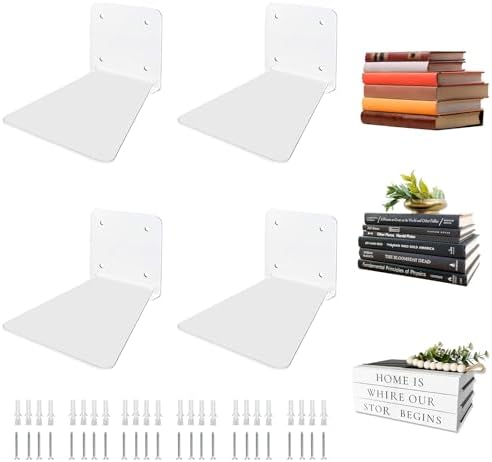 Atsgke Invisible Floating Bookshelf - Modern White Wall Mount Metal ...