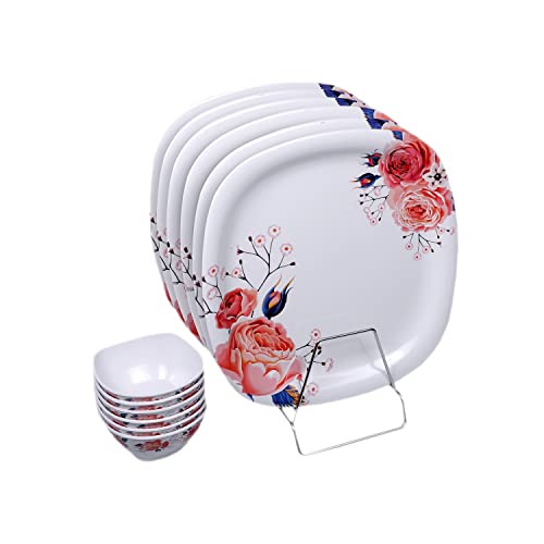 Mom's Kit Melamine 6 Full Dinner Plates and 6 Veg Bowl Set (Set of 12 ...