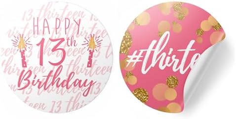 Amazon.com: 13th Birthday Party Favor Stickers, Pink and Gold Birthday ...