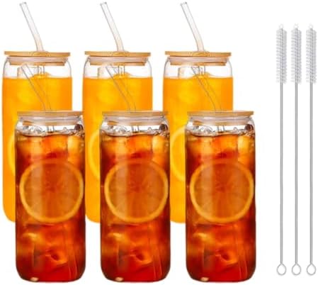Amazon.com: 8 Pcs Drinking Glasses with Bamboo Lids and Glass Straw ...