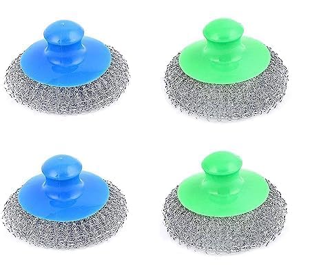 Stainless Steel Scouring Pads with Handle, 4-Pack, Blue and Green ...