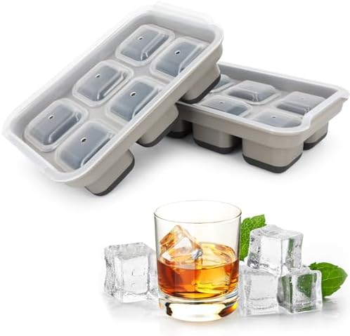 Amazon.com: Ice Cube Tray,2 Pack Silicone & Plastic Ice Trays for ...