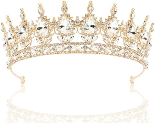 Amazon.com : TOBATOBA Gold Crown Gold Tiara for Women - Crystal Wedding ...