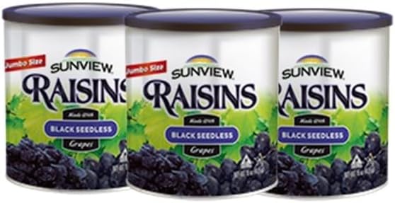 Amazon.com: Sunview Jumbo Black Raisins 3-15oz Canisters : Grocery ...