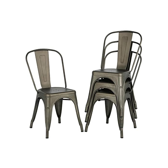 Buy Yaheetech Metal Dining Chairs Set of 4 Stackable Dining Room Chairs ...