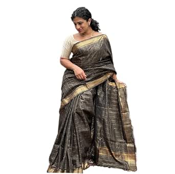 Buy Zafreen Handloom Women Bhagalpuri Checks Handwoven Silk Saree, Semi ...