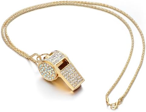 CIATBYYJ Sifflet doré scintillant en strass avec chaîne détachable ...