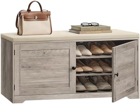 Amazon.com: VASAGLE Shoe Storage Bench with Cushion, 3-Tier Entryway ...