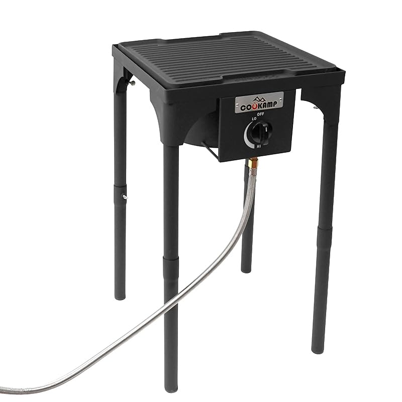 COOKAMP High Pressure Single Propane Burner Outdoor Camping Stove with Adjustable Height. 0-20 ...