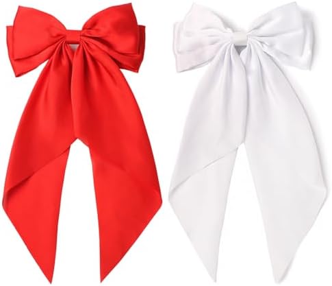 Amazon.com : SUSULU Large Hair Bow Clips for Women Red Hair Bow White ...