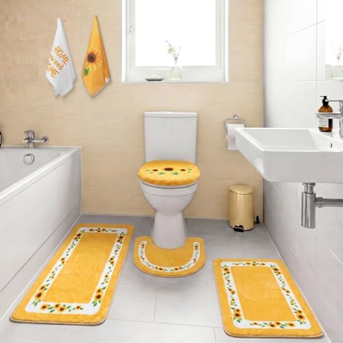 Amazon.com: Nuanchu 6 Pcs Summer Sunflower Bathroom Rugs Set with ...