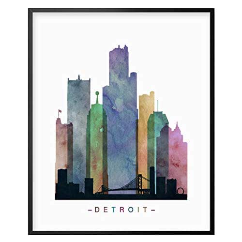Amazon.com: Detroit Skyline, Detroit Wall Art, Detroit Art Print ...