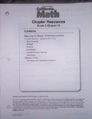 Chapter Resources Grade 3 Chapter 10 (California Math Booklet 10 of 29 ...