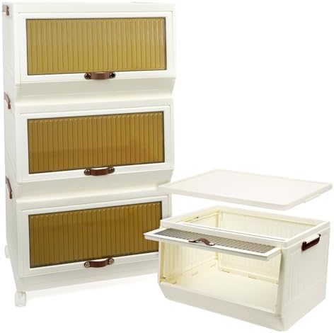 UHAPEER 3 Tier Front Opening Storage Box, 174L Collapsible With Lid ...