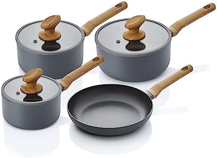 Swan SWPS5020GRN Retro 5 Piece Aluminium Pan Set with Glass Lid, Non ...