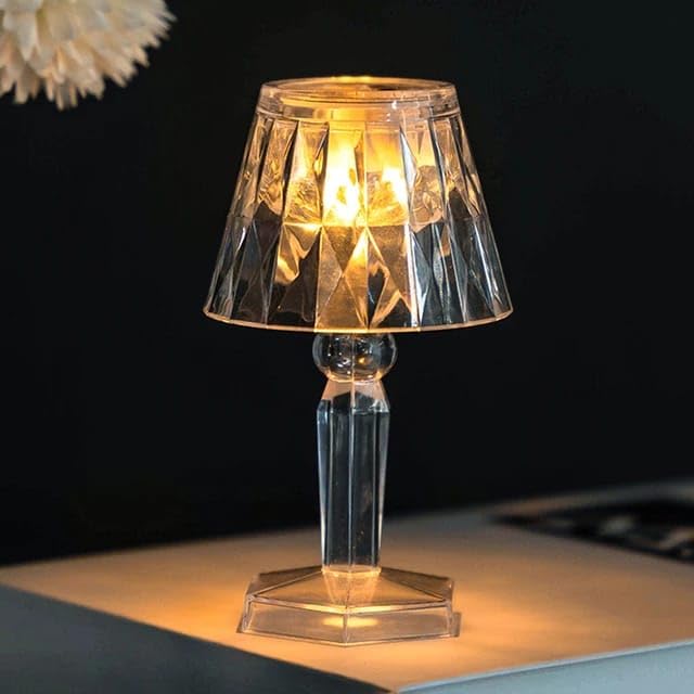 Buy MEDBUDDY Cordless Table Lamp, Portable Crystal White Glass Plastic ...