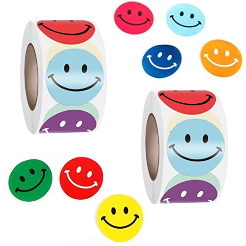 Pack of 1000 Colourful Smile Stickers, 2 Rolls of Circular Smile ...