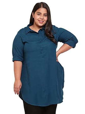 Buy AMYDUS Plus Size Long Shirt for Women | Cloud Soft Fabric | Collared Neck | Complete Hip ...