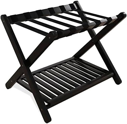 Heybly Luggage Rack, Folding Suitcase Stand with Storage Shelf, Heavy ...