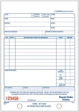 Amazon.com : Adams Repair Order Book, Carbonless, 2-Part, White/White ...
