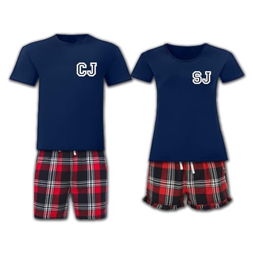 Personalised Matching Pyjamas Initials Gifts Red Tartan Couples ...
