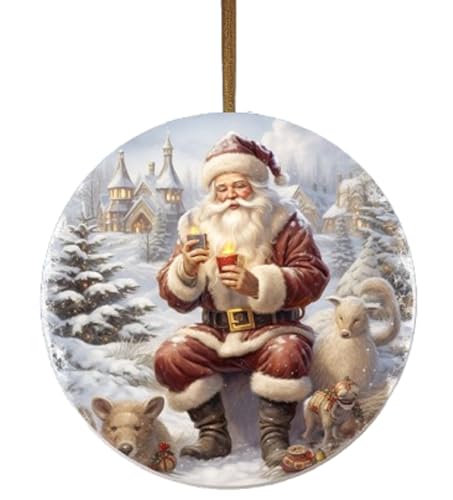 Amazon.com: Christmas Santa Ornament Ceramic, Xmas Santa Ornaments ...