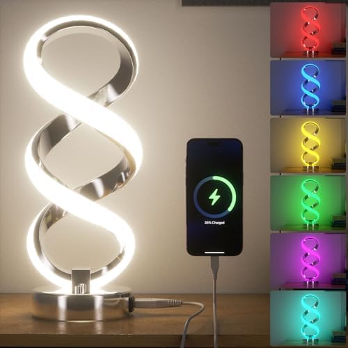 LED Modern Table Lamp, Dimmable Spiral LED Table Lamp, 3 Colors Touch ...