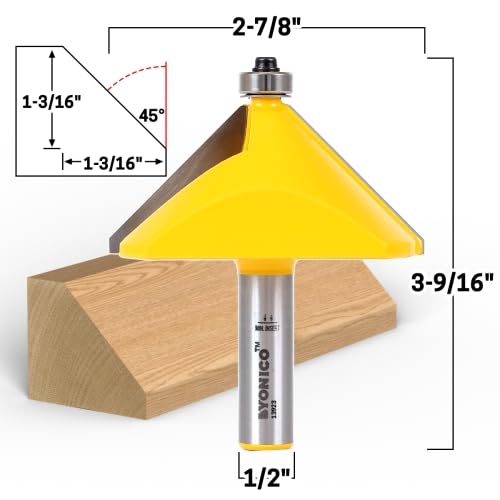 Yonico Chamfer Router Bits Edge Forming 45 Degree 1/2-Inch Shank 13923 ...