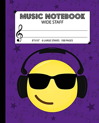 Music Notebook: Wide Staff Manuscript Paper Notebook For Kids - 6 Large ...