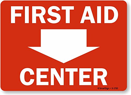 SmartSign "First Aid Center" Label with Down Arrow | 10" x 14 ...