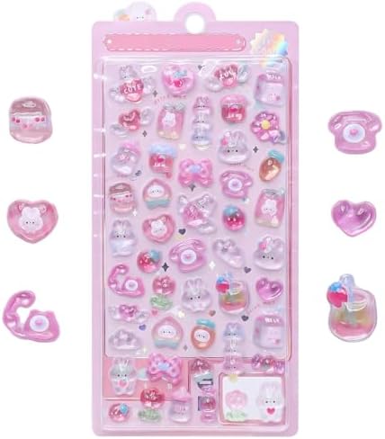 LunarCharm 3D Sticker Set with Cute Pink Bunny Designs, PVC Stickers ...