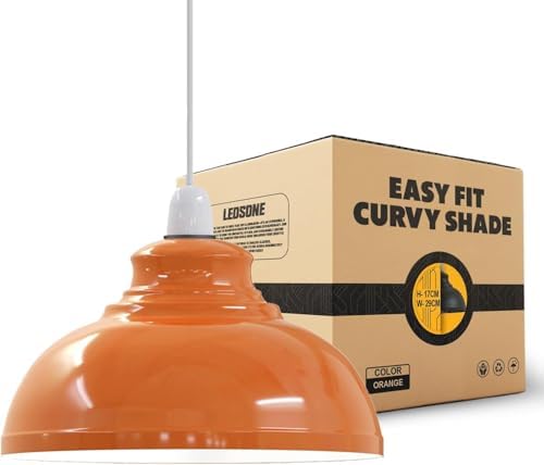 Contemporary Orange Ceiling Lamp Shade Orange Pendant Light Metal Dome ...