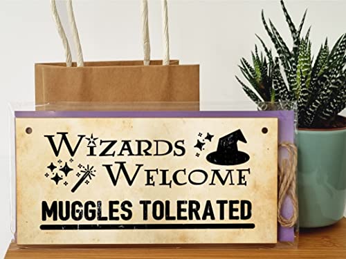 Handmade Wooden Hanging Wall Plaque Wizards Welcome Muggles Tolerated ...