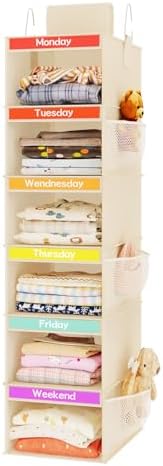 Amazon.com: Korgi Co 6-Shelf Weekly Hanging Closet Clothing Organizer ...