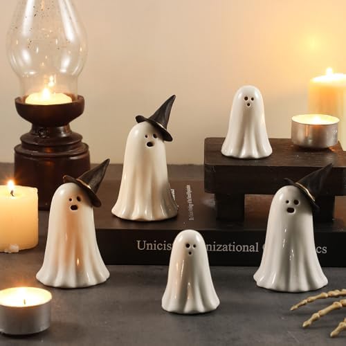Amazon.com: Halloween Decor Ceramic Ghost Figurine: 4 pcs Cute White ...