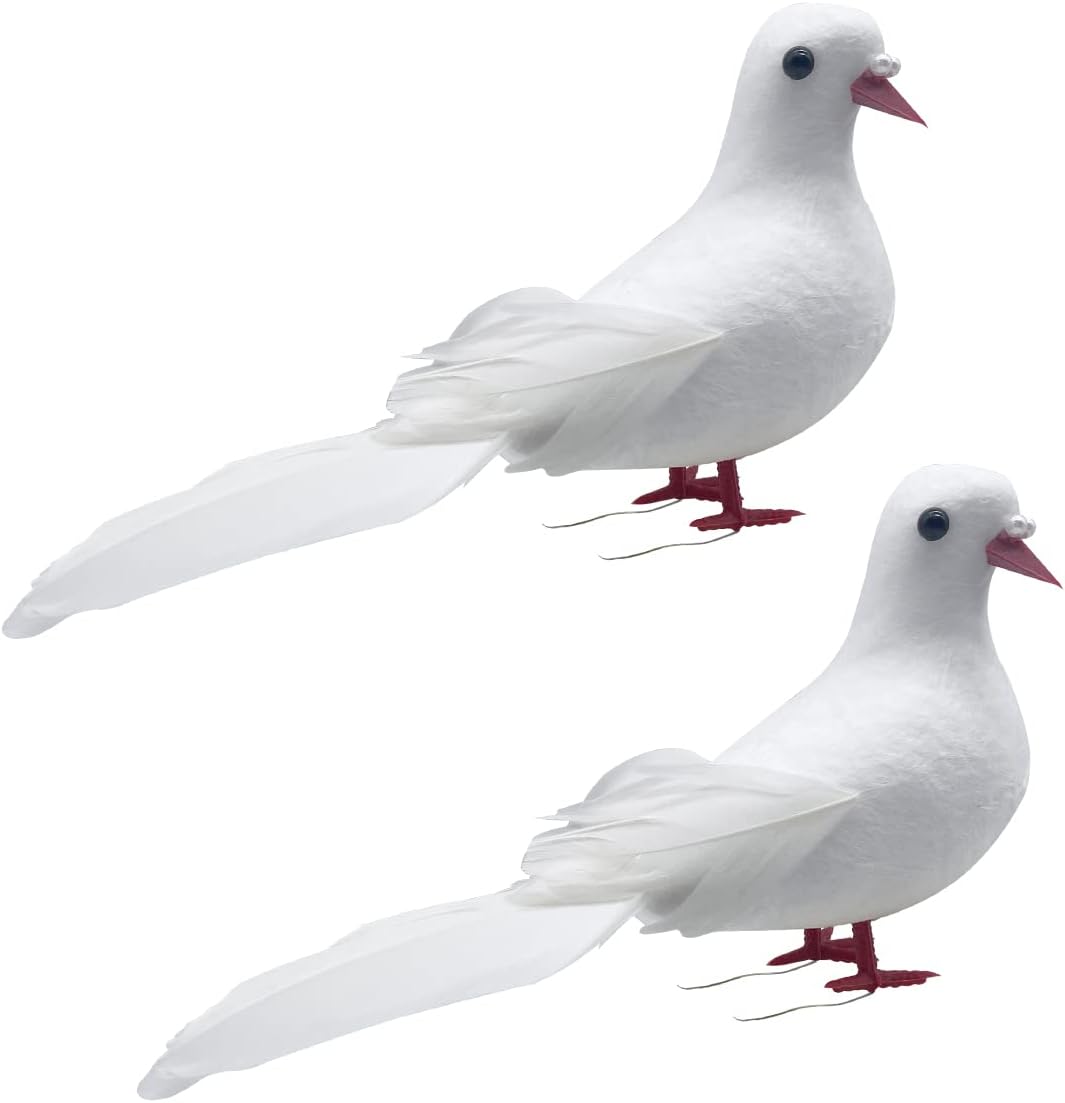 Amazon.com: LWINGFLYER 2pcs White Doves Decorative Birds Artificial ...