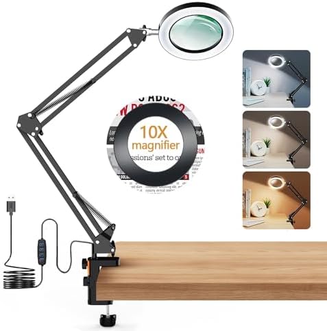 yAyusi Magnifying Glass with Light and Stand,10X Magnifying Lamp,2-in-1 ...