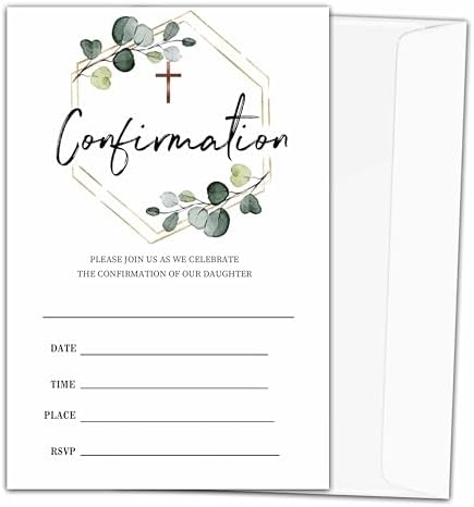 Amazon.com : heiyihe Confirmation Invitation Greenery And Gold ...