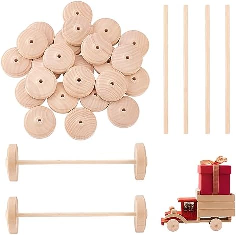 OLYCRAFT 12 Sets 45x13mm Wood Craft Wheels with 150mm Wooden Sticks ...