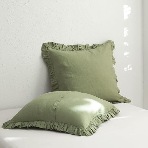 Amazon.com: Simple&Opulence 100% Linen Euro Sham Covers with Ruffle ...
