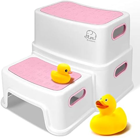 Amazon.com: Pink Toddler Step Stool for Toilet, Two Step Stool for Kids ...