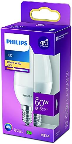 Philips LED Premium Classic B35 Candle Light Bulb [E14 Small Edison Screw] 6.5W - 60W Equivalent ...