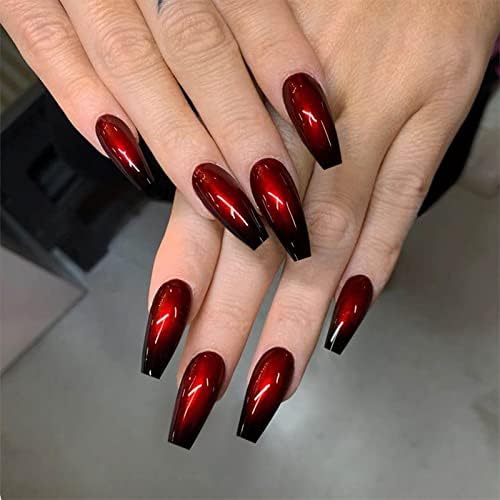 Amazon.com: RikView Long Press on Nails Red Acrylic Nails Coffin Fake ...