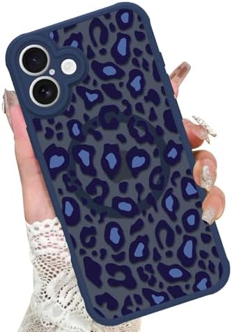 Amazon.com: KANGHAR Case for iPhone 16 Plus Blue Leopard Printed ...