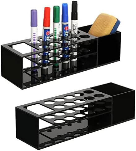 MyGift 10 Slot Black Acrylic Whiteboard Marker Holder Organizer, Wall ...