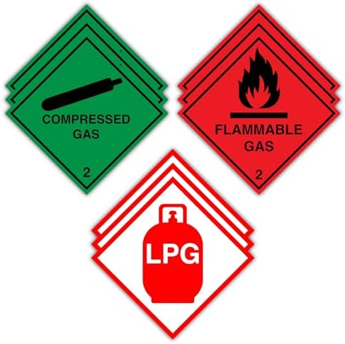 Set of 9 – 3 Flammable Gas, 3 Compressed Gas & 3 LPG Warning Stickers ...