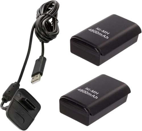 2 Pack 4800mAh Battery Module Charger Cable for Xbox 360 Wireless ...